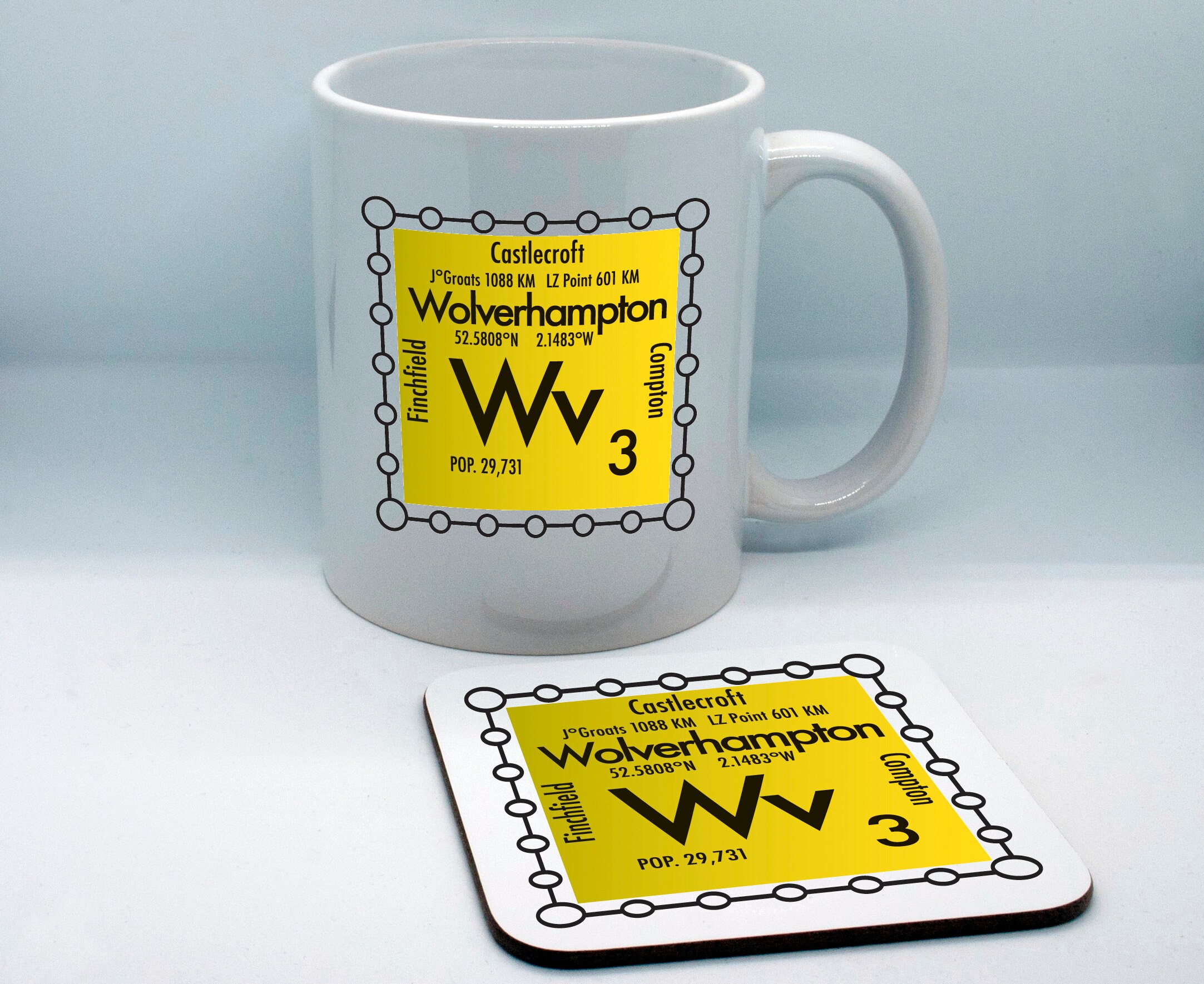 Wolverhampton Wv Postcode Mug and Coaster Personalised Science ...