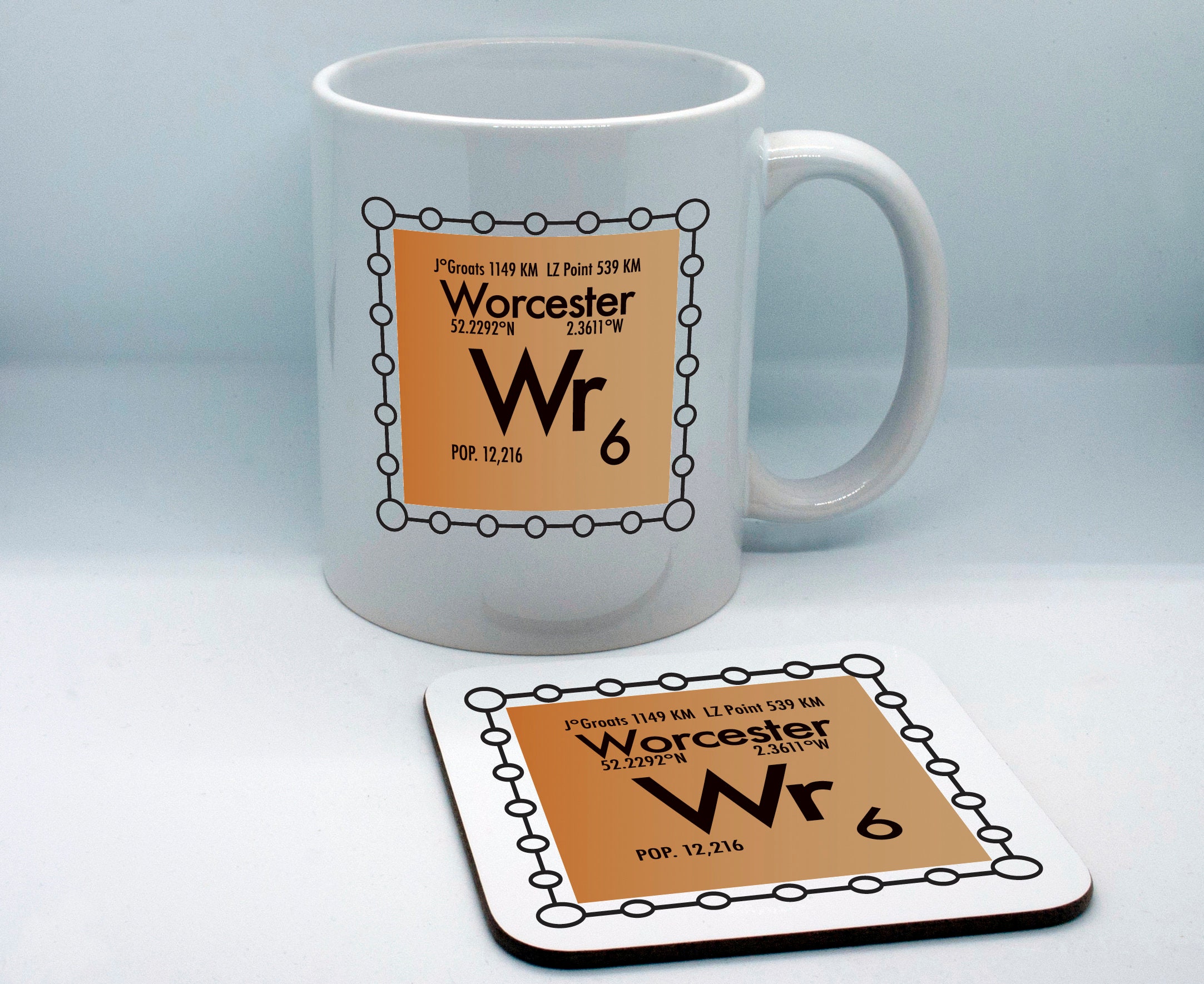 Worcester Wr Postcode Mug and Coaster Personalised Science, Chemistry ...