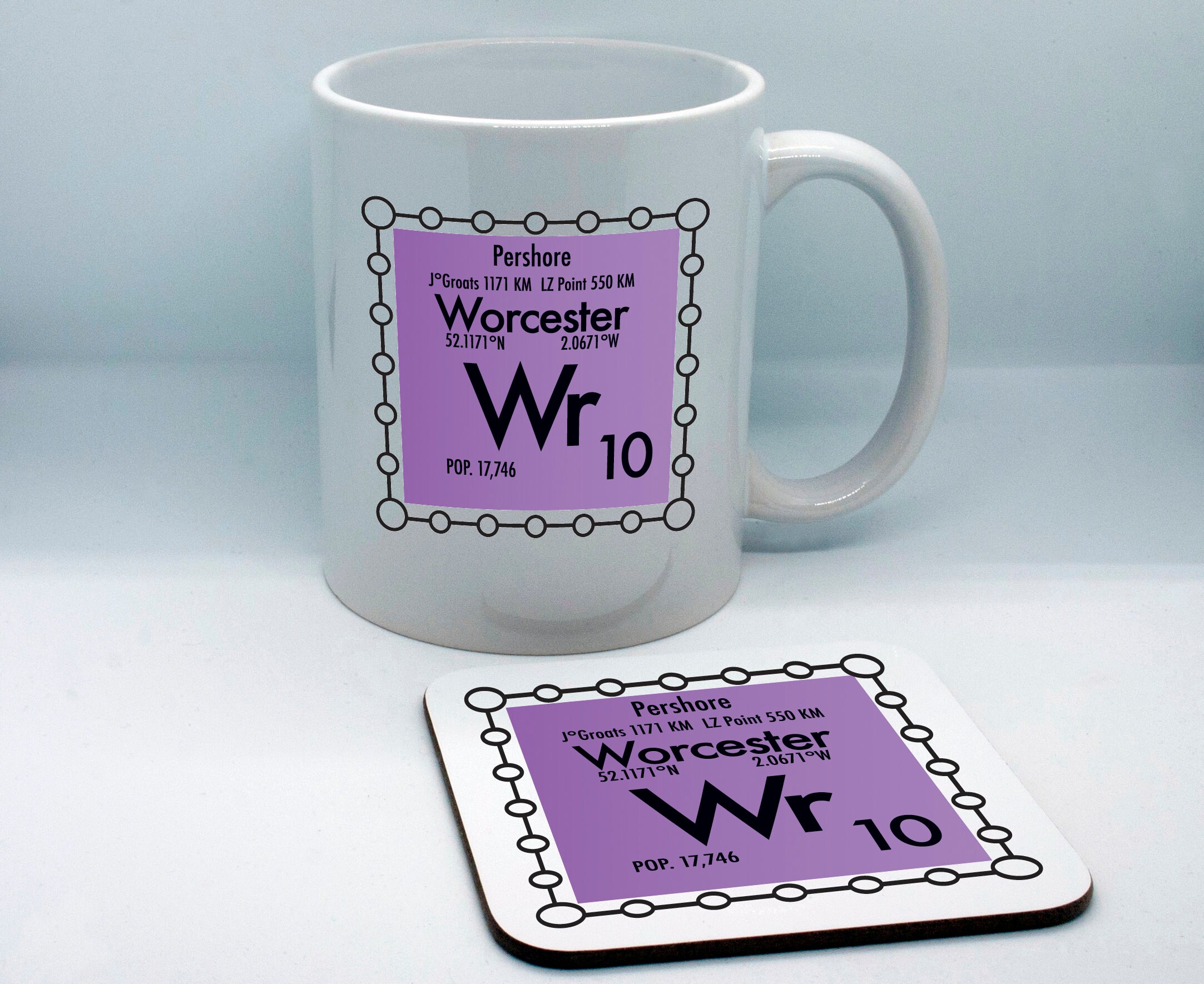 Worcester Wr Postcode Mug and Coaster Personalised Science, Chemistry ...