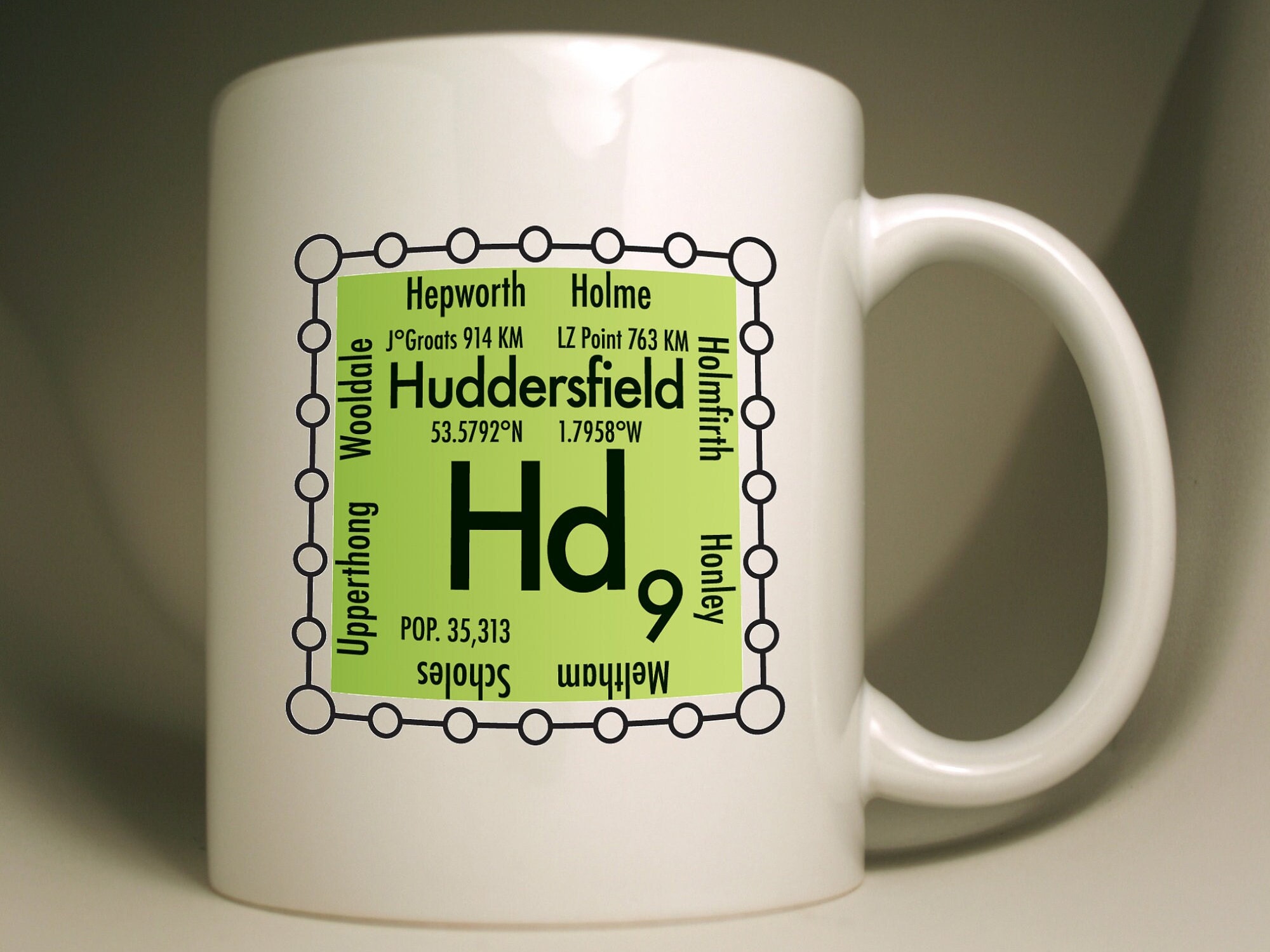 Huddersfield Custom Hd Postcode Mug With Science Design - Etsy