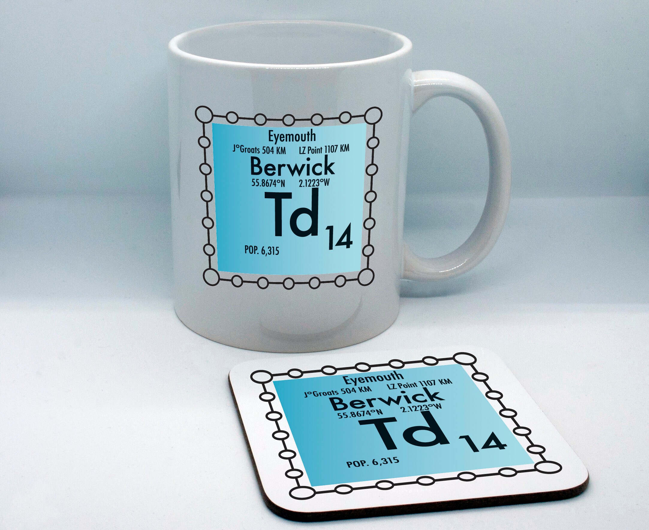Berwick Td Postcode Coaster and Mug Personalised Science, Chemistry Set ...