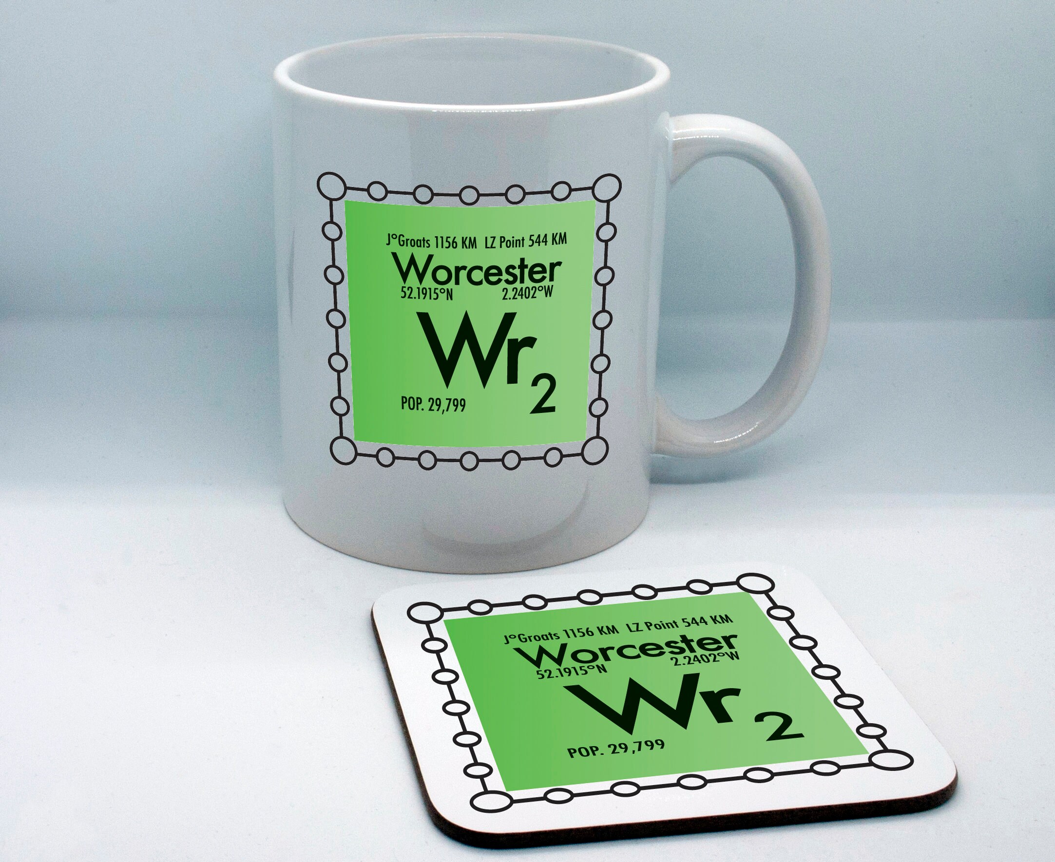 Worcester Wr Postcode Mug and Coaster Personalised Science, Chemistry ...