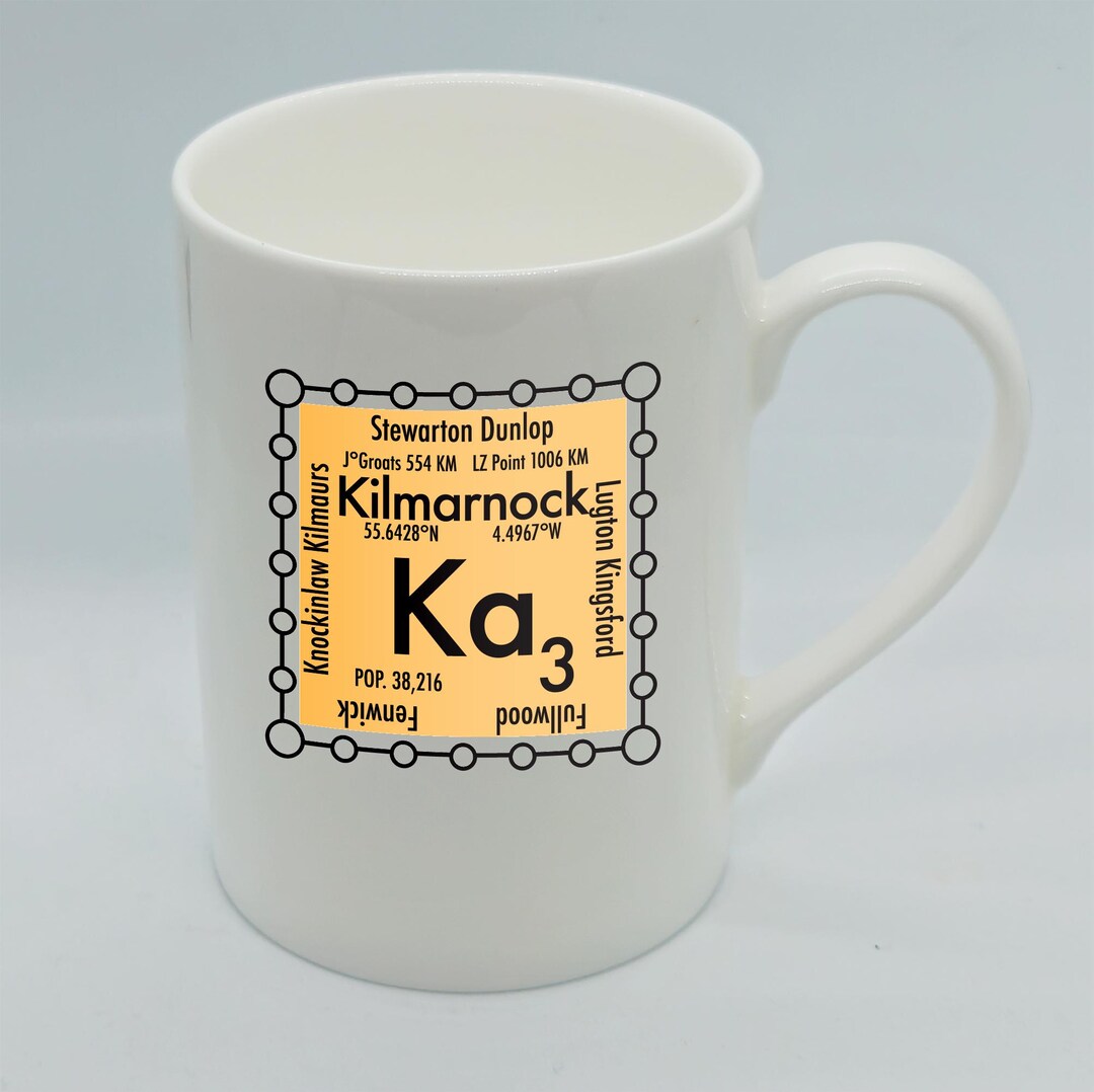 Personalised KA Bone China Kilmarnock Mug: Postcode Periodic Table ...