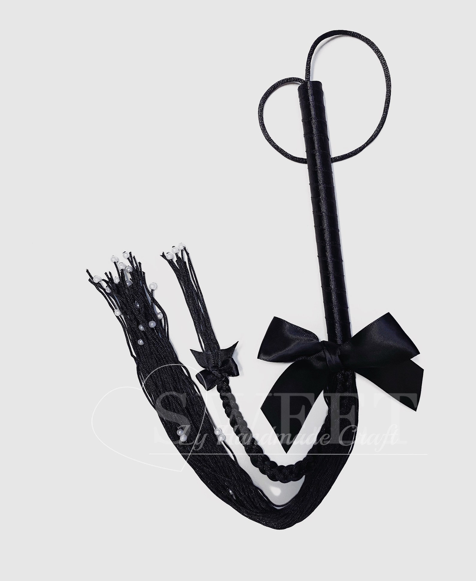 Tassel Flogger - Black Silk Bow String Whip Portable Slave Restraints ...