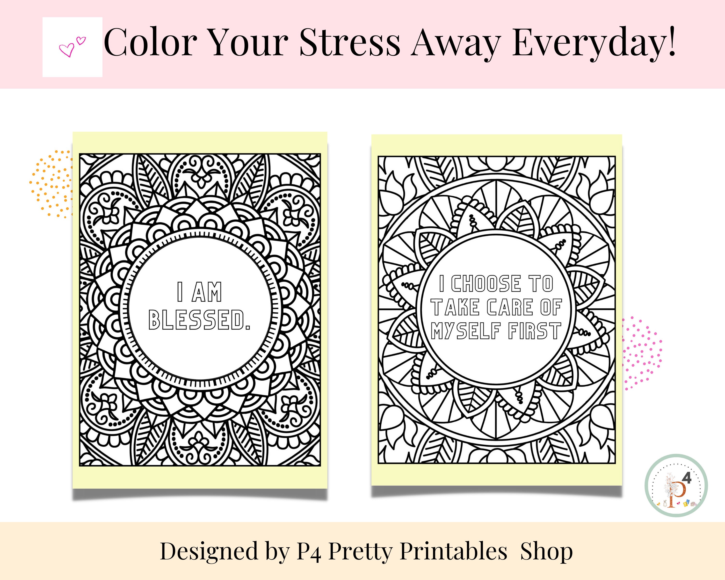 Printable Affirmation Cards Mandala Coloring Postcards Positive ...