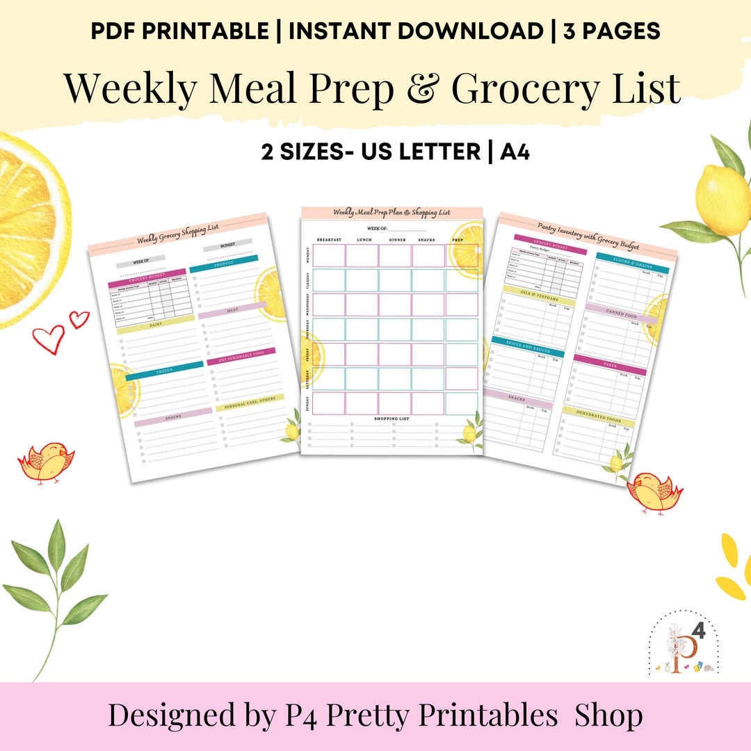 Menu Plan Week Printable Meal Planning Weekly Grocery Shopping - Etsy