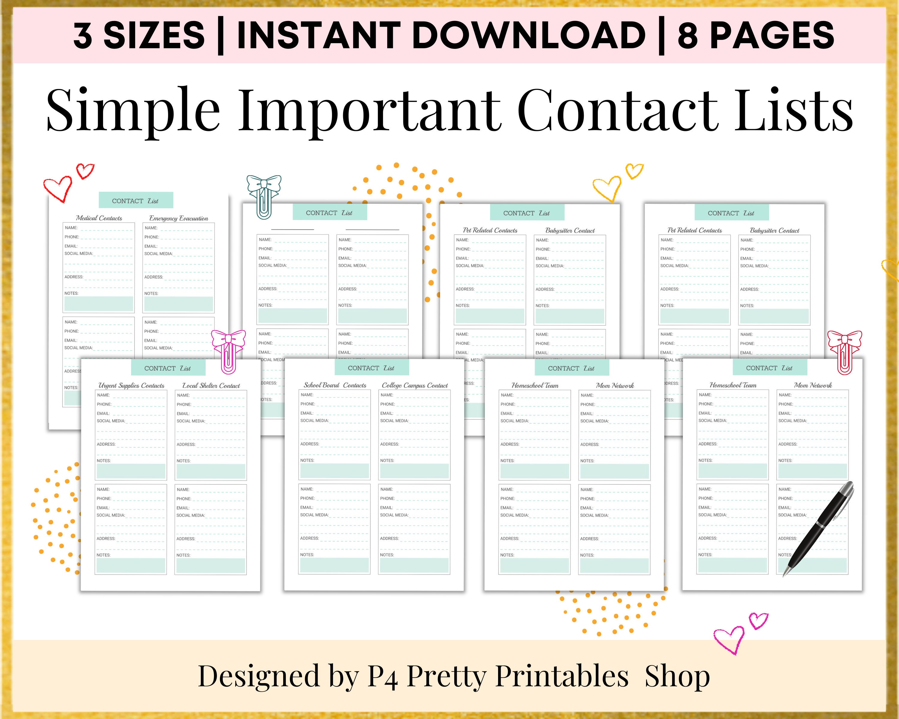 Contact List Staff Directory Important Business Contact Info Organizer ...