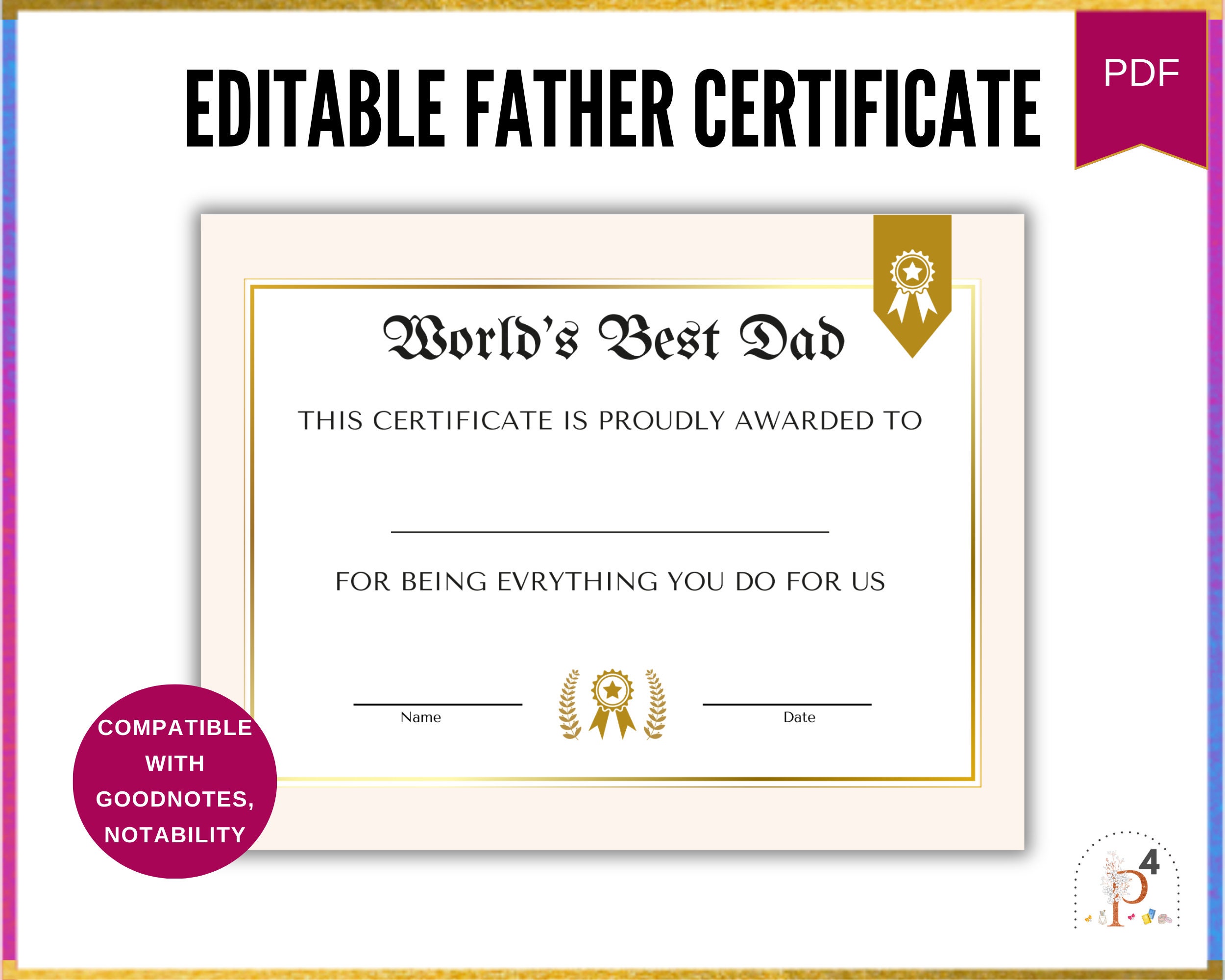 Father's Day Best Dad Award Badge Gift Daddy Certificate - Etsy