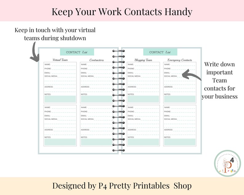 Contact List Staff Directory Important Business Contact Info Organizer ...