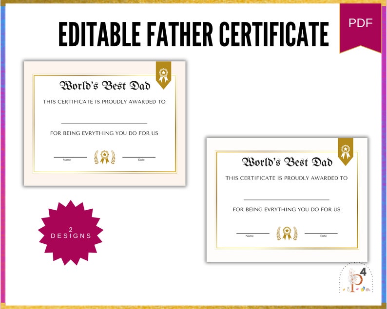 Father's Day Best Dad Award Badge Gift Daddy Certificate - Etsy
