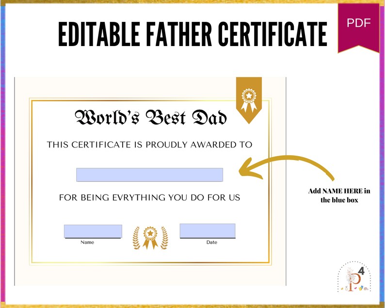 Father's Day Best Dad Award Badge Gift Daddy Certificate - Etsy