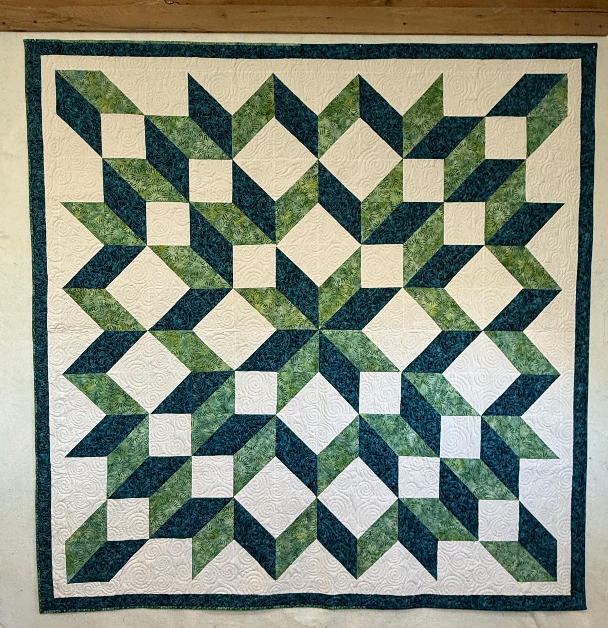 Handmade Star Quilt Full Size Green & Blue Geometric Cotton Quilt ...