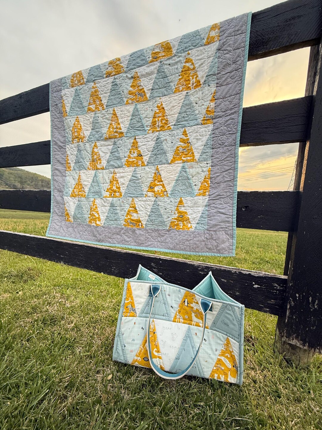 Handmade Baby Quilt and Matching Tote Bag – Modern Triangle Pattern ...