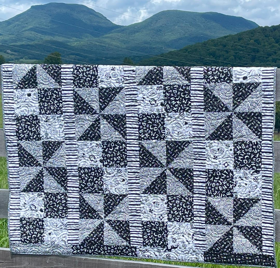 Black and White Typography Patchwork Quilt 55"x47" Throw Quilt - Etsy