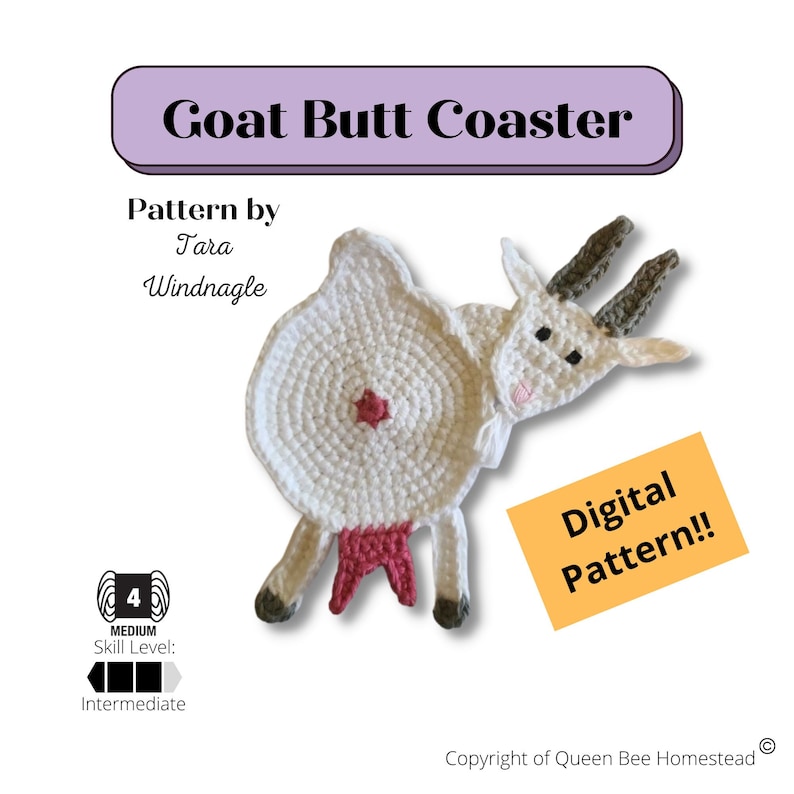 Crochet Pattern, Goat Butt Coaster DIGITAL DOWNLOAD - Etsy
