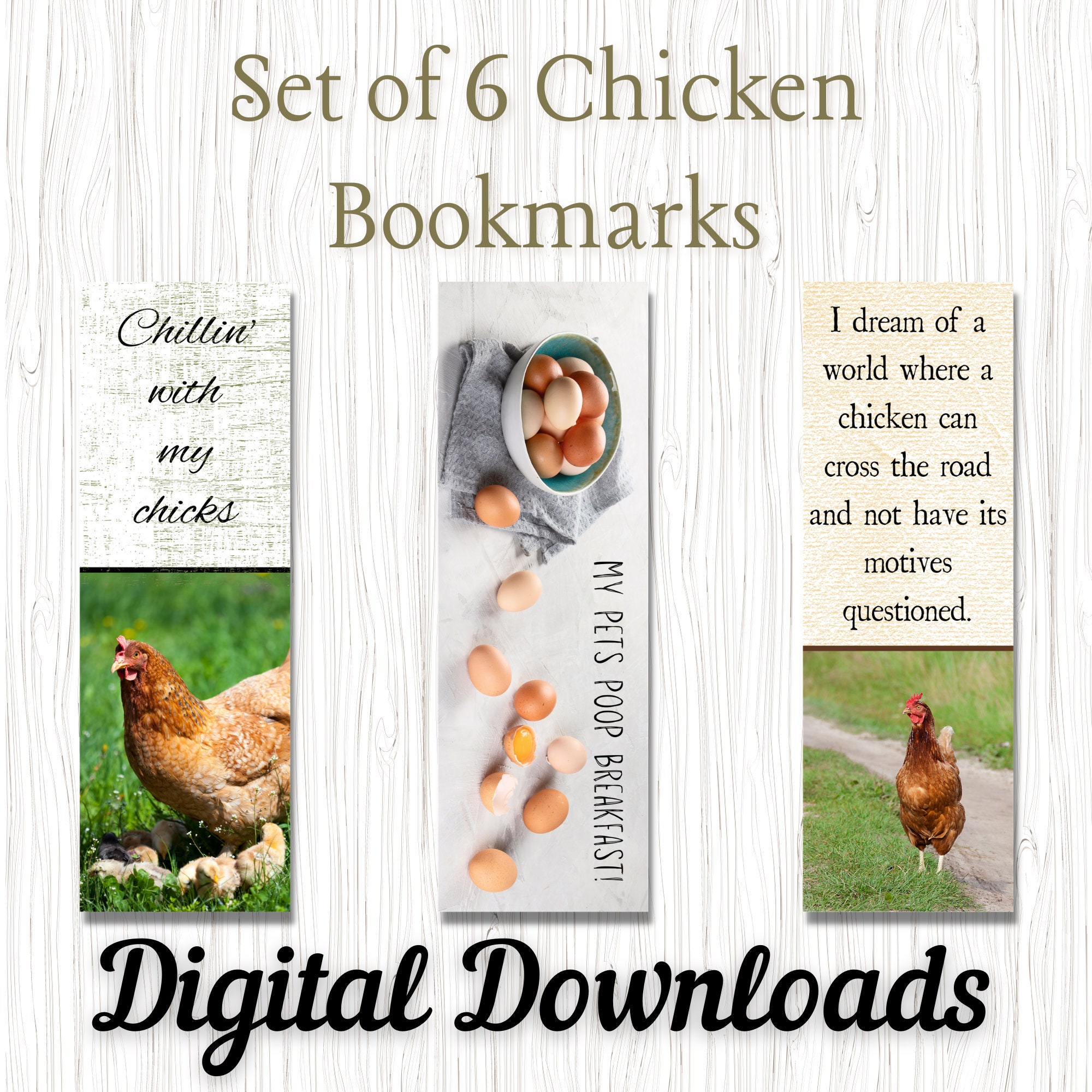 Set of Six Chicken Bookmarks Digital Bookmarks to Download - Etsy