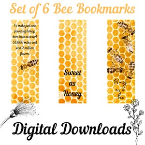 Set of Six Honey Bee Bookmarks, Digital Bookmarks to Download - Etsy