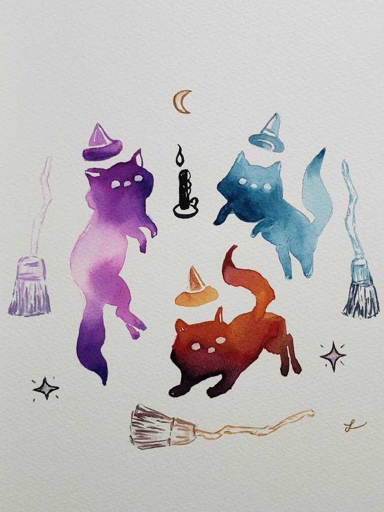 Cat Seance - 9x12 Watercolor Original - Etsy
