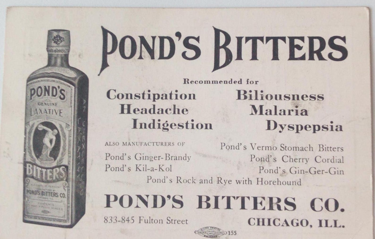 Pond's BITTERS Victorian Trade Card Excellent Condition - Etsy