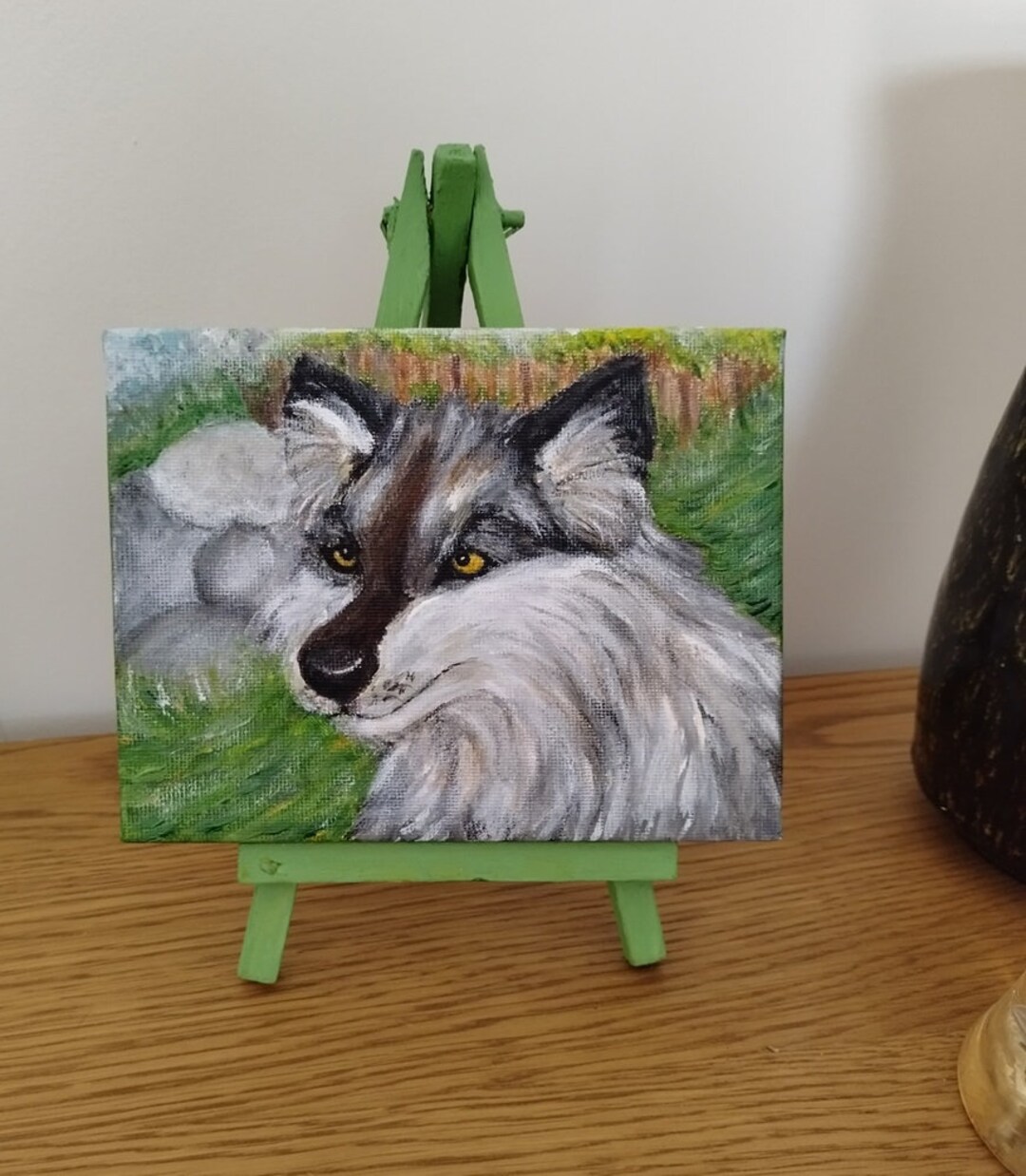 Grey Wolf Portrait Acrylic Paintings With Forest Landscape on Small ...