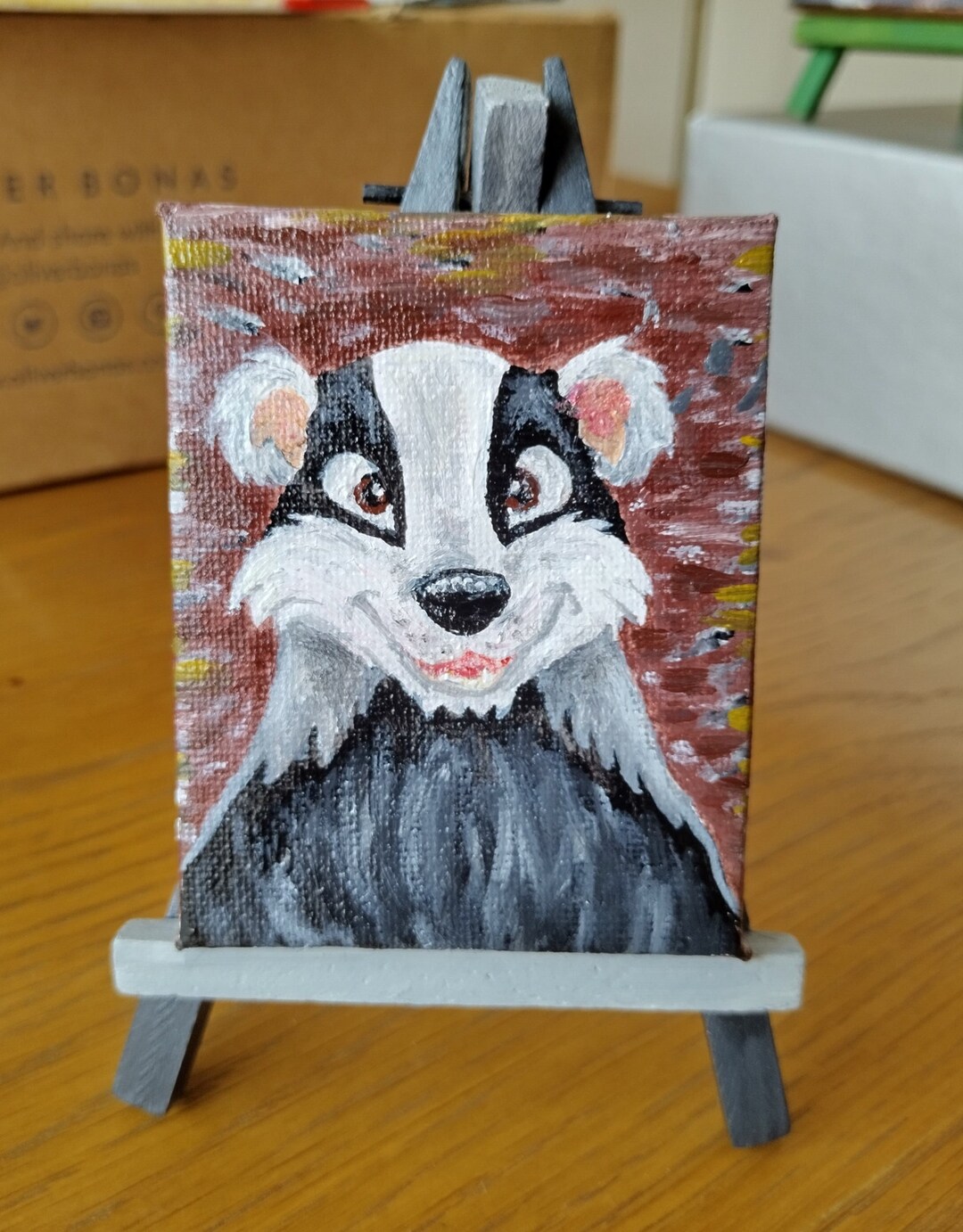 Happy Cartoony Badger Fun Mini Acrylic Canvas With Coloured - Etsy