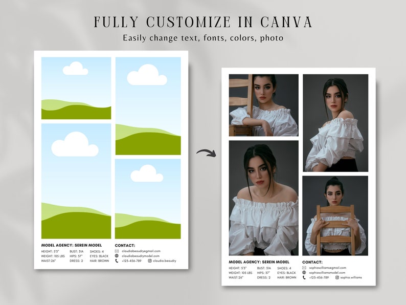 Modeling Comp Card Template, Canva Template, Fashion Model Zed Card ...