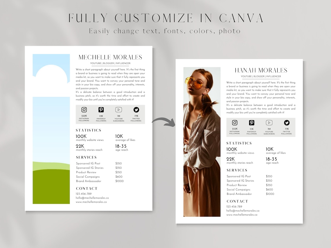 1 Page Media Kit, Minimalist Press Kit, Media Kit Template Canva ...