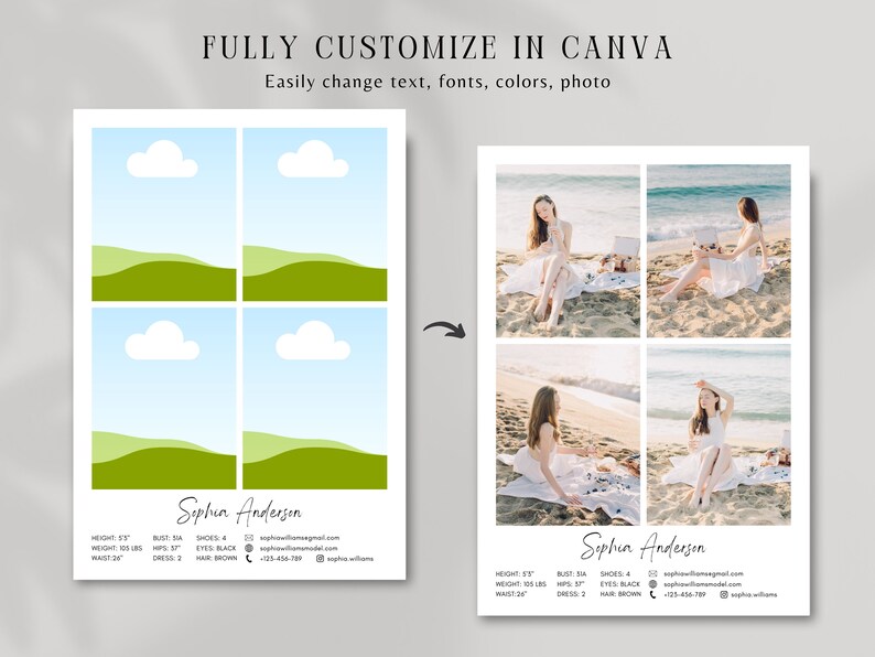 Modeling Comp Card Template, Canva Template, Fashion Model Zed Card ...