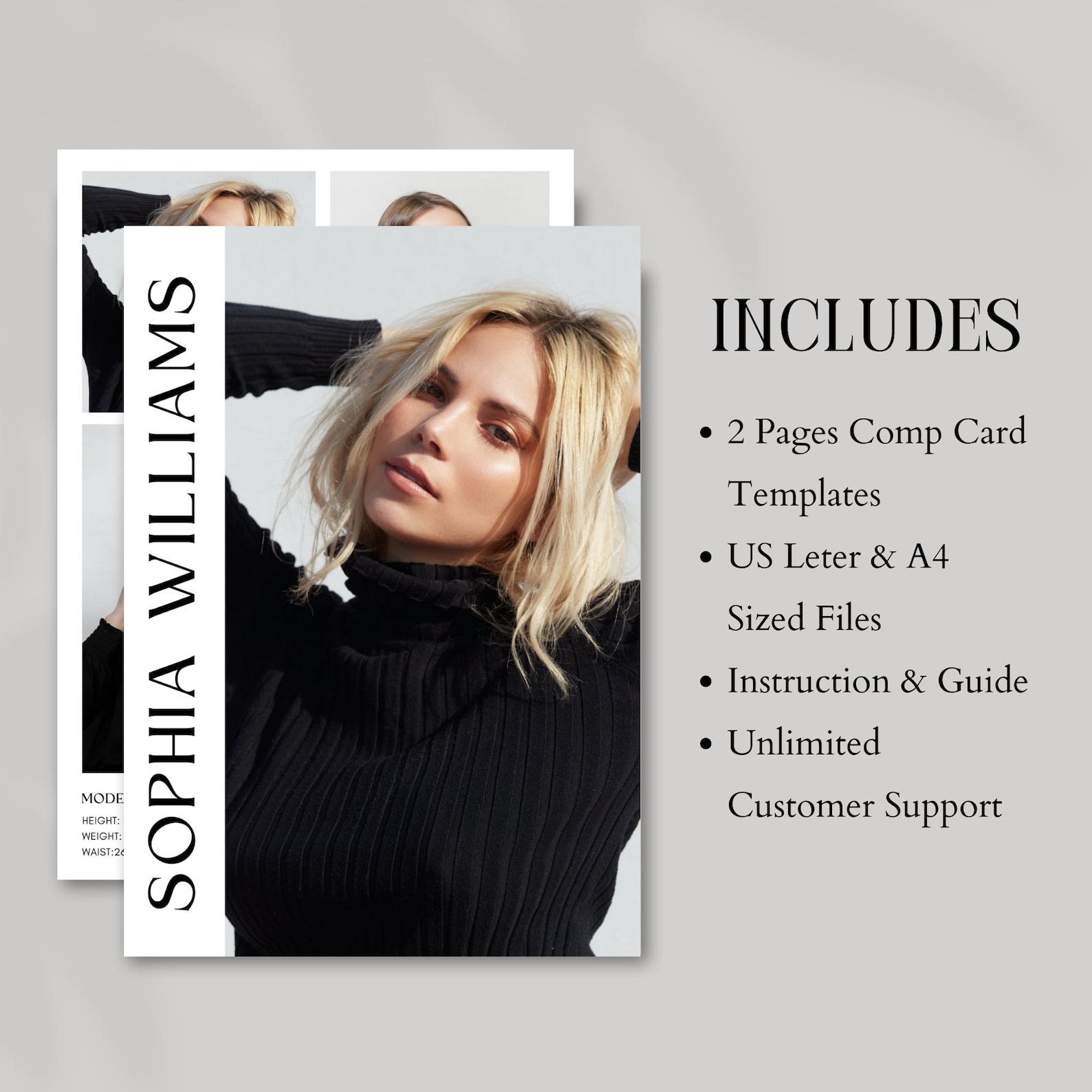 Modeling Comp Card Template, Fashion Model Zed Card, Model Portfolio ...