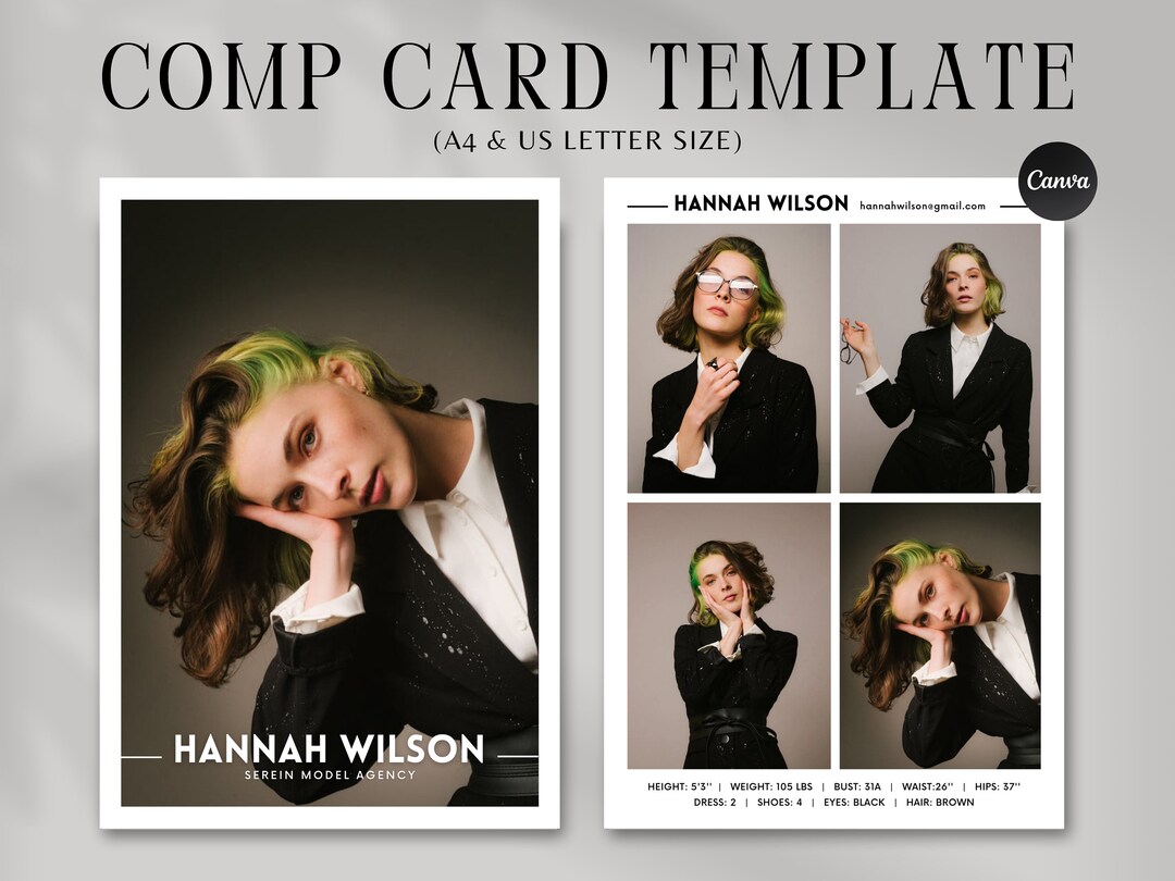 Modeling Comp Card Template, Canva Template, Model Portfolio Template ...