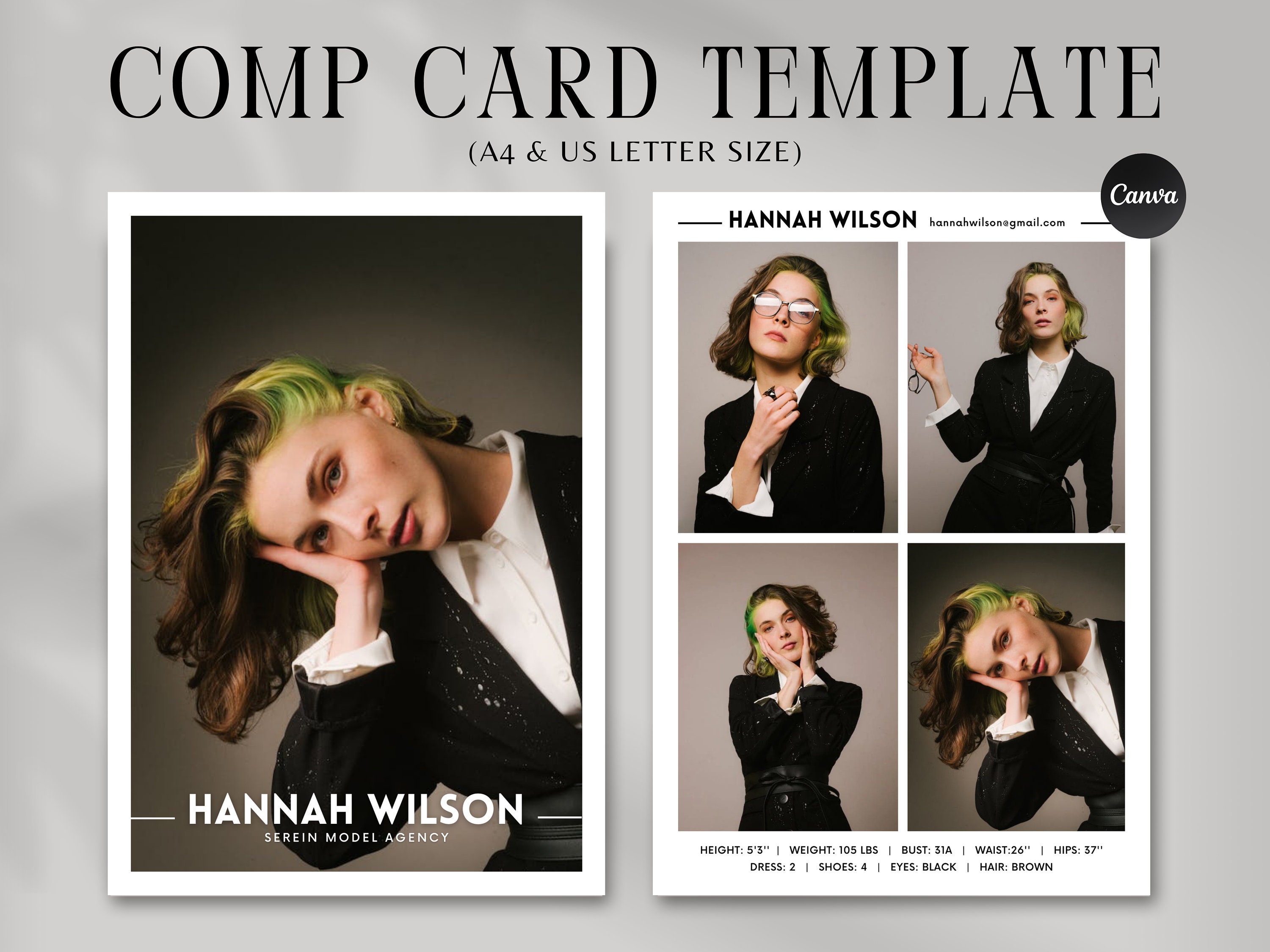 Modeling Comp Card Template, Canva Template, Model Portfolio Template ...