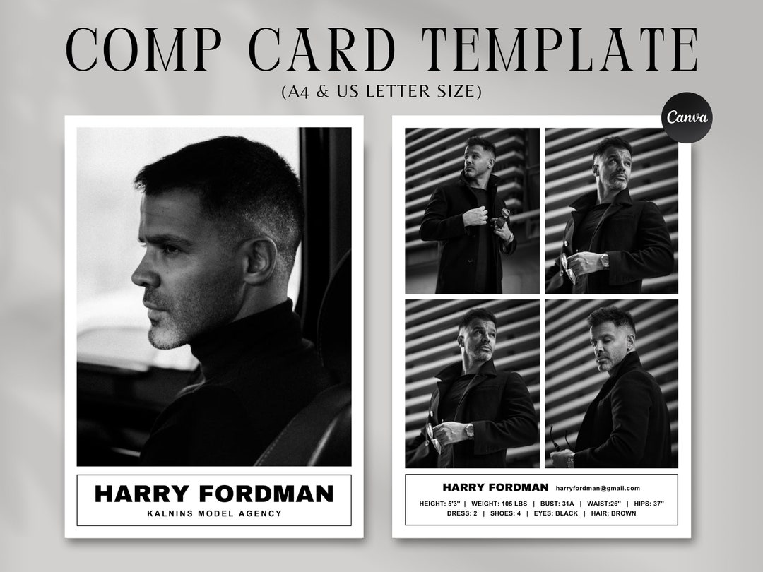 Male Model Comp Card Template, Fashion Model Zed Card, Model Portfolio ...