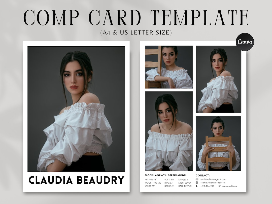 Modeling Comp Card Template, Canva Template, Fashion Model Zed Card ...
