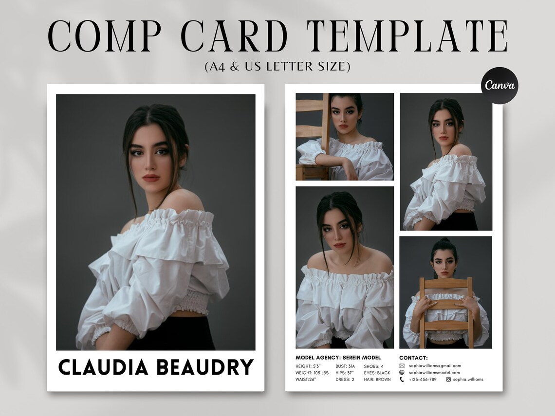 Modeling Comp Card Template, Canva Template, Fashion Model Zed Card ...