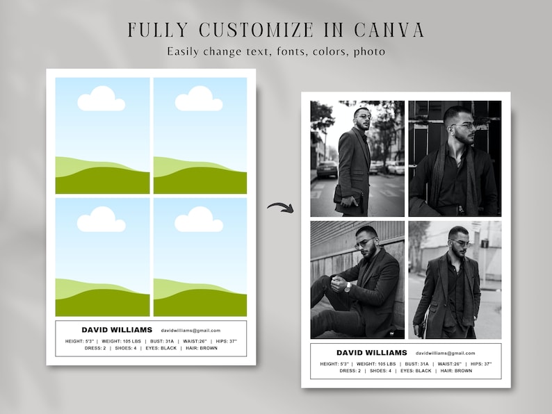 Male Model Comp Card Template, Canva Template, Fashion Model Zed Card ...
