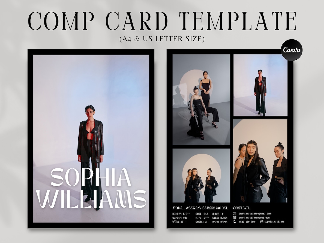 Model Comp Card Template, Canva Template, Fashion Model Zed Card, Model ...
