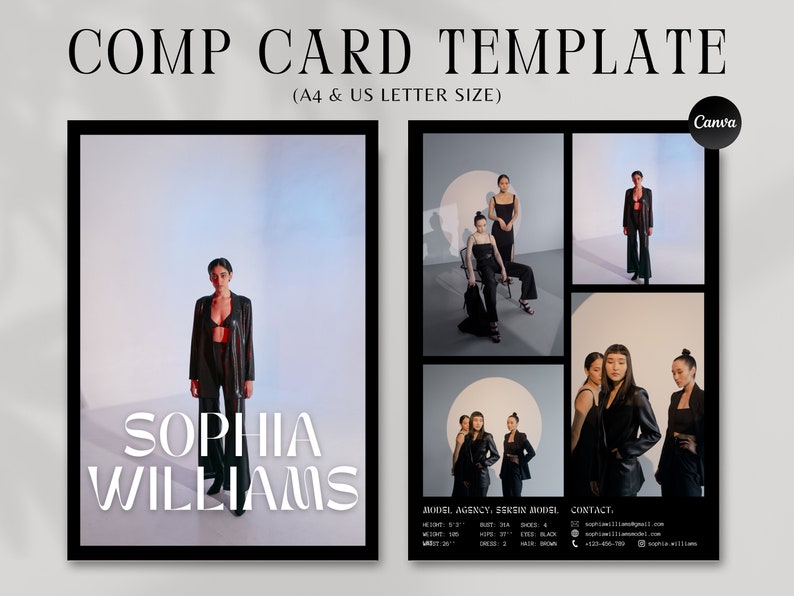 Model Comp Card Template, Canva Template, Fashion Model Zed Card, Model ...