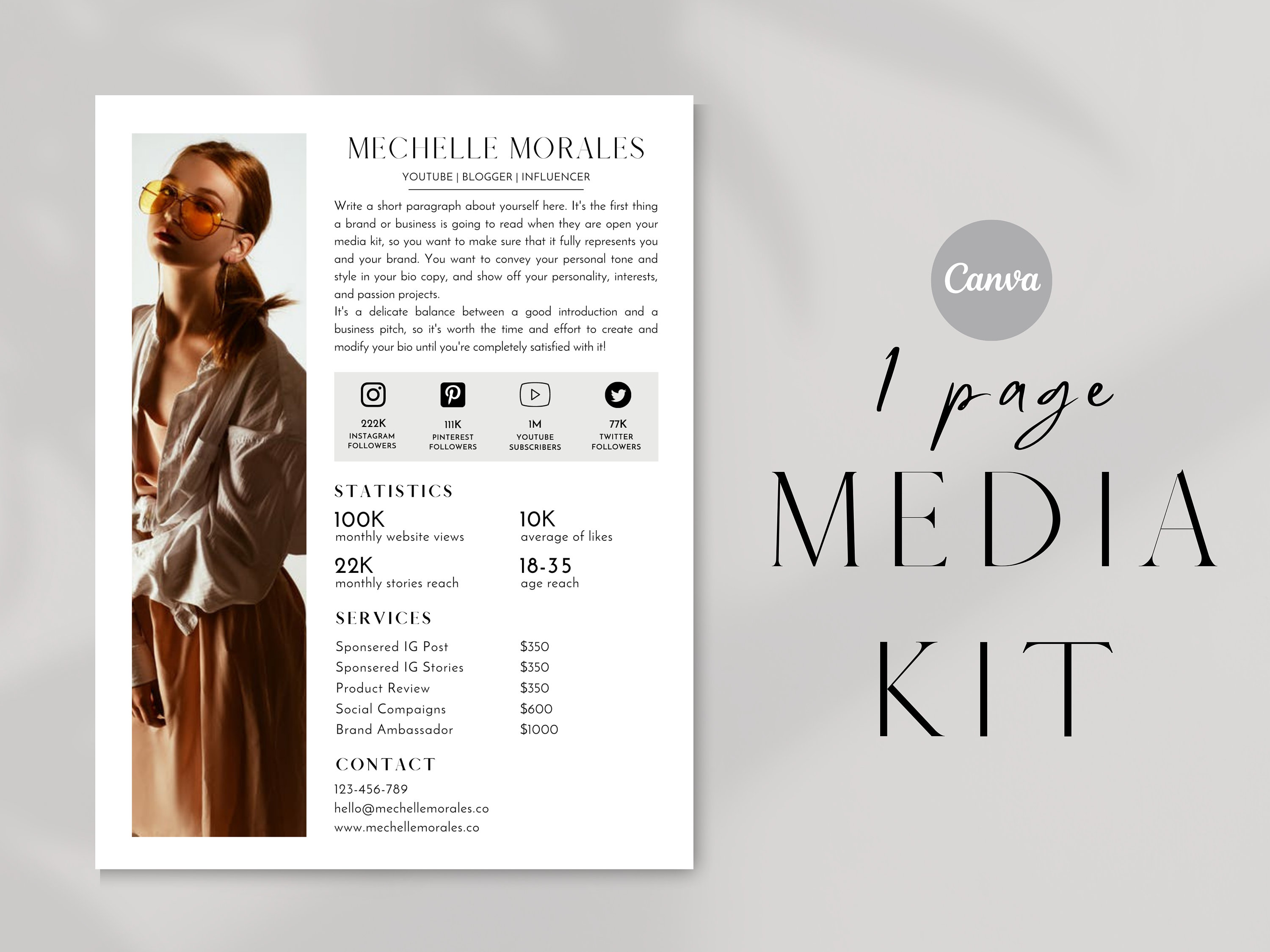 1 Page Media Kit, Minimalist Press Kit, Media Kit Template Canva ...