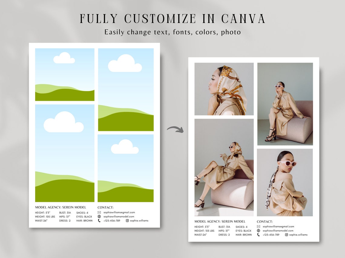 Modeling Comp Card Template, Canva Template, Fashion Model Zed Card ...