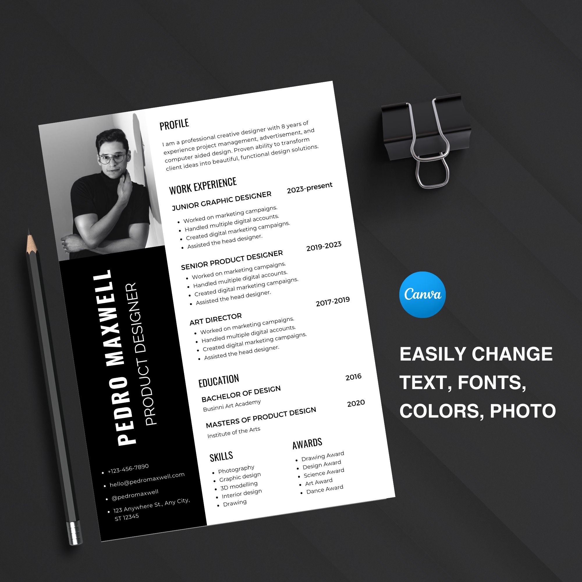 Modern Resume Template, Canva Resume, Canva Template, Professional ...