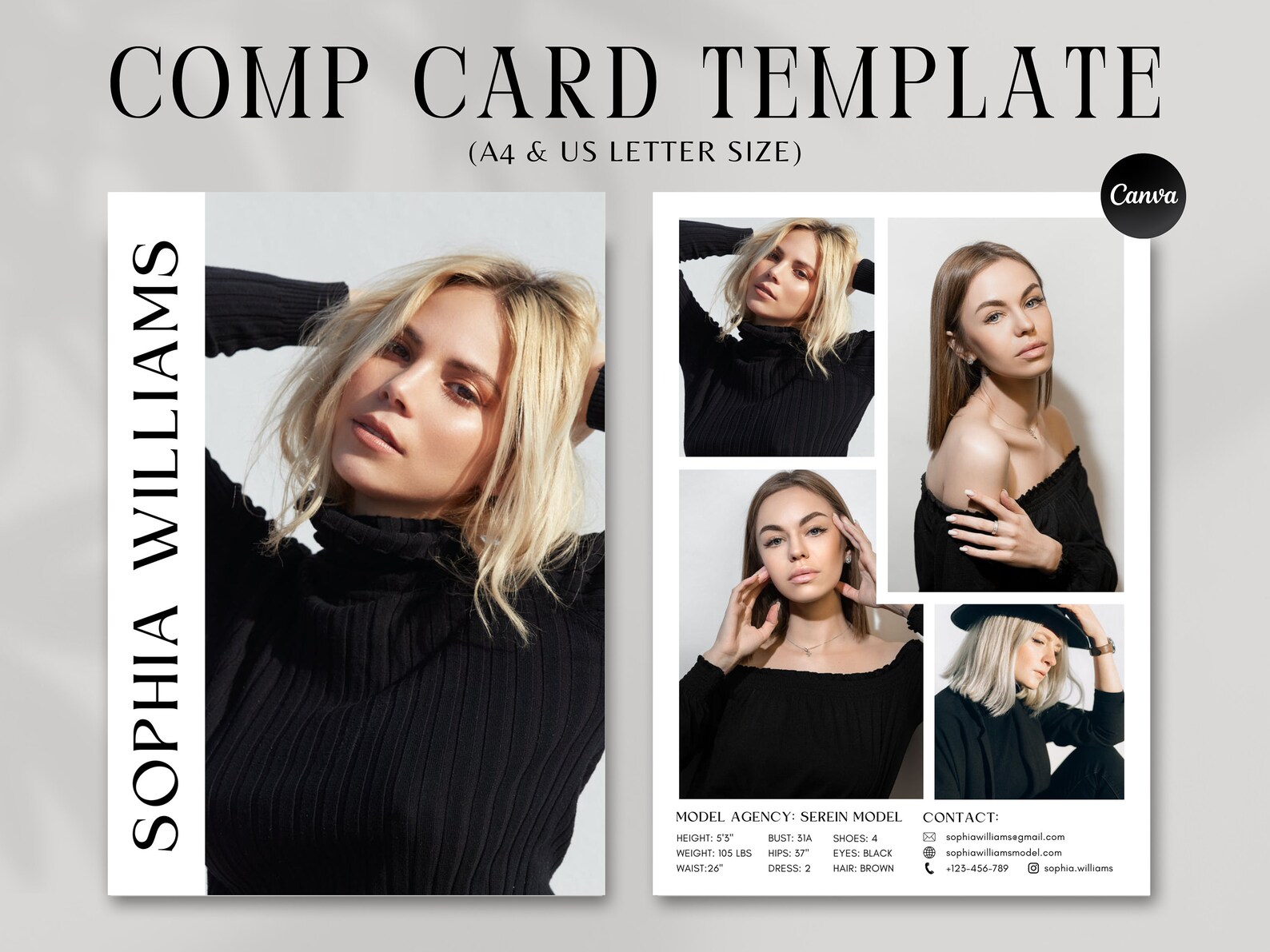 Modeling Comp Card Template, Fashion Model Zed Card, Model Portfolio ...