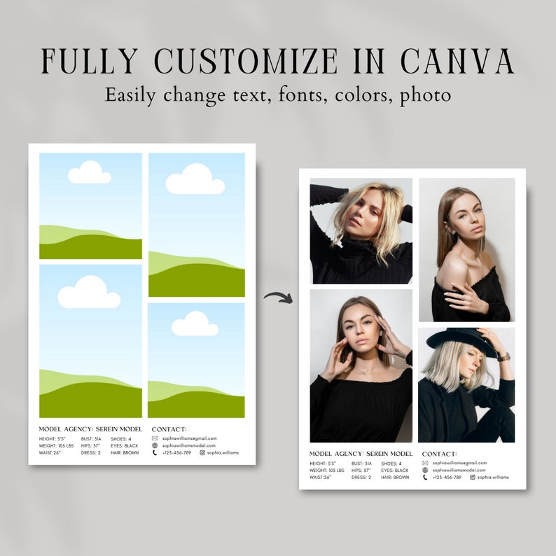 Modeling Comp Card Template, Fashion Model Zed Card, Model Portfolio ...