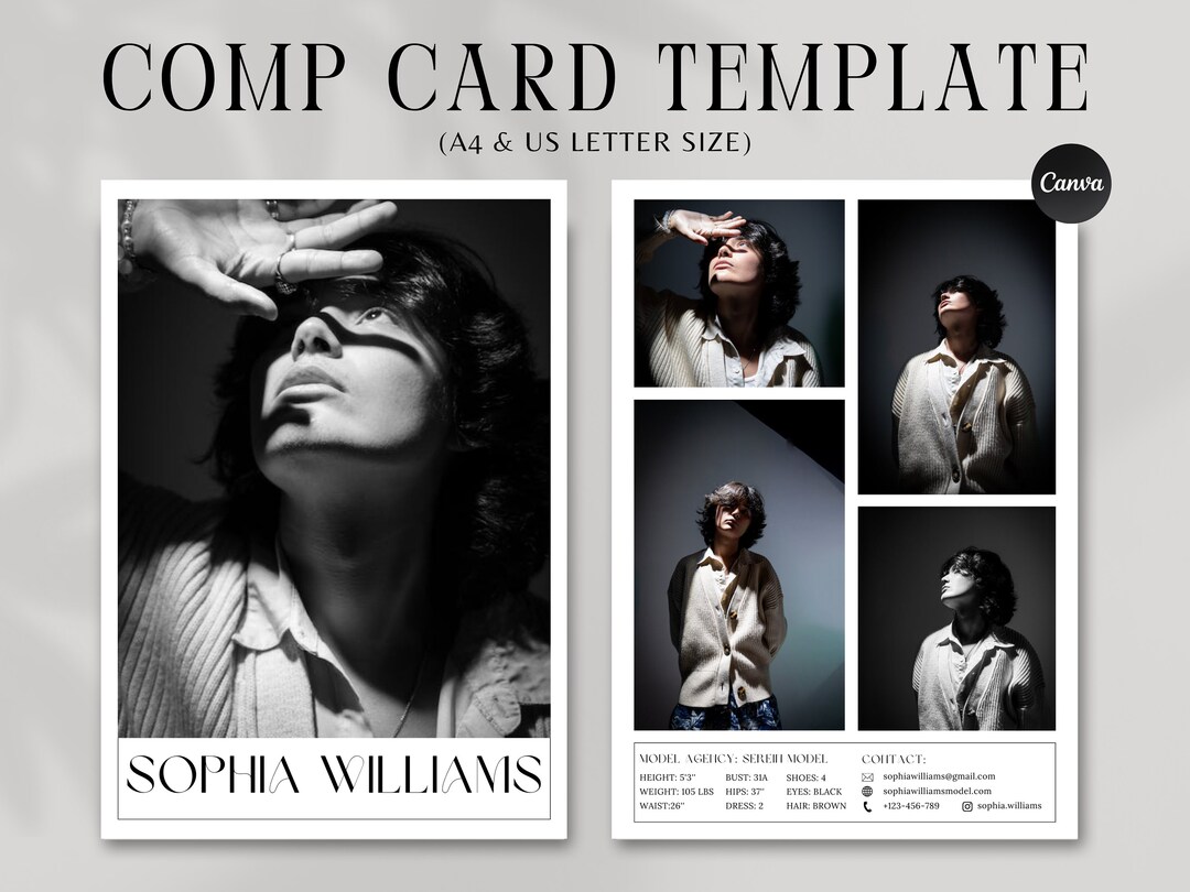 Modeling Comp Card Template, Canva Template, Model Portfolio Template ...