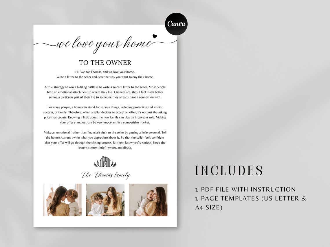Home Offer Letter for Canva, We Love Your Home, Letter to Seller, House ...