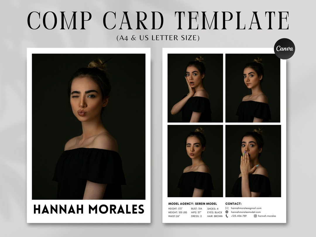 Modeling Comp Card Template, Canva Template, Fashion Resume Photo Card ...