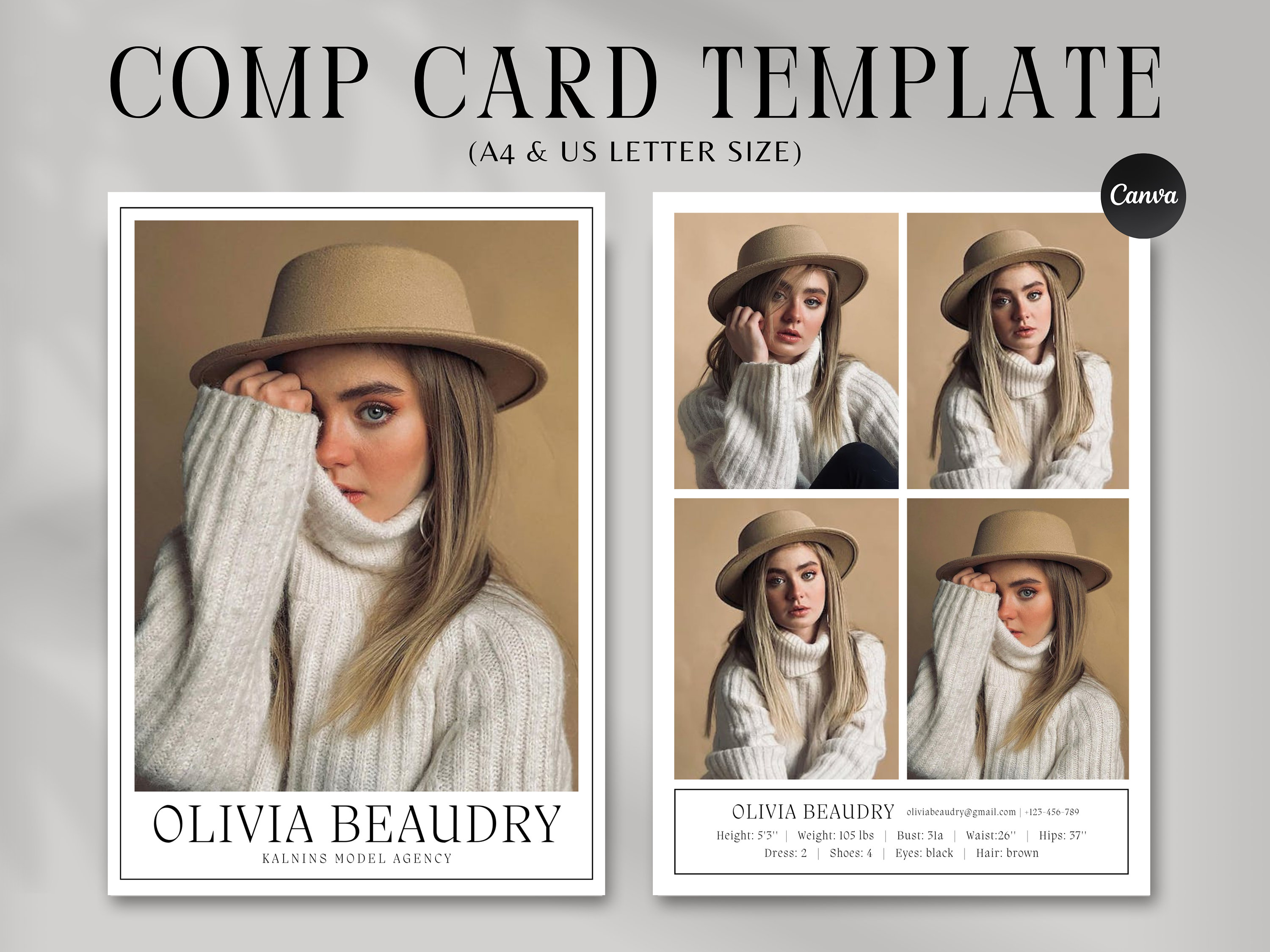 Modeling Comp Card Template, Canva Template, Model Portfolio Template ...