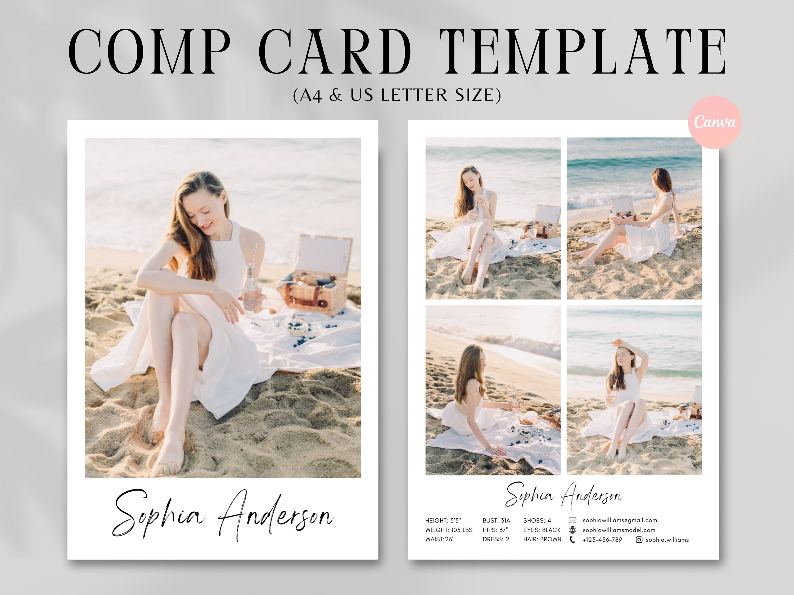 Modeling Comp Card Template, Canva Template, Fashion Model Zed Card, Model Portfolio Template ...