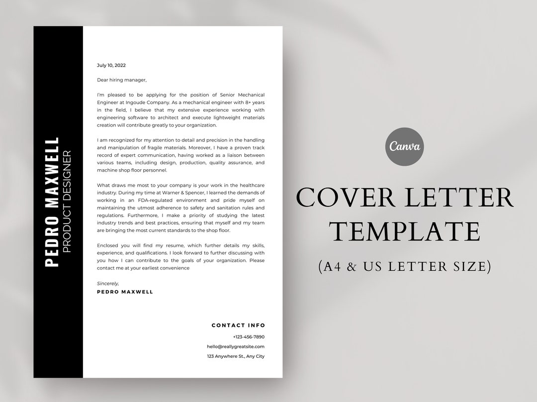 Professional Cover Letter Template, Canva Template, Modern Creative CV ...