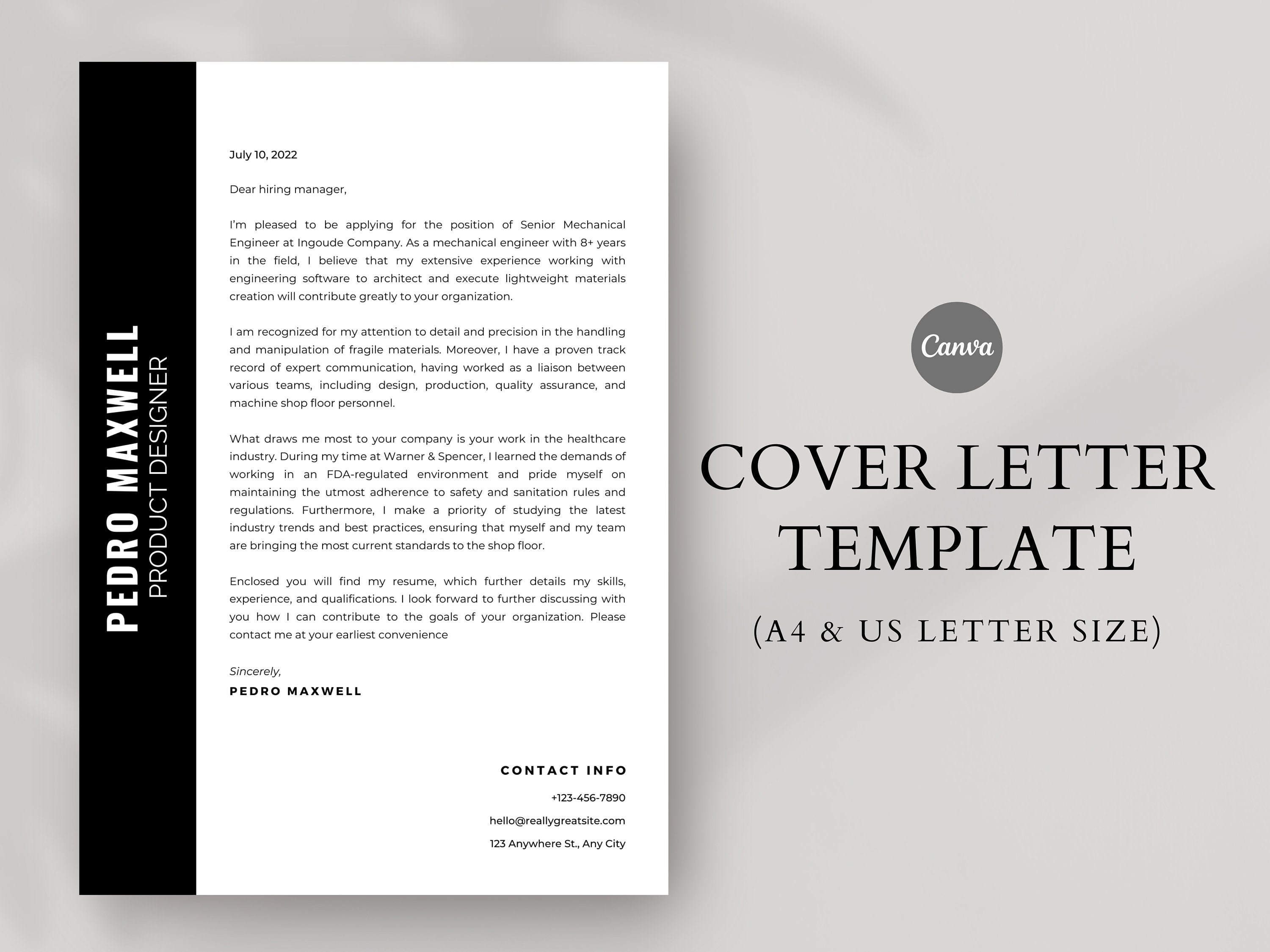 Professional Cover Letter Template, Canva Template, Modern Creative CV ...