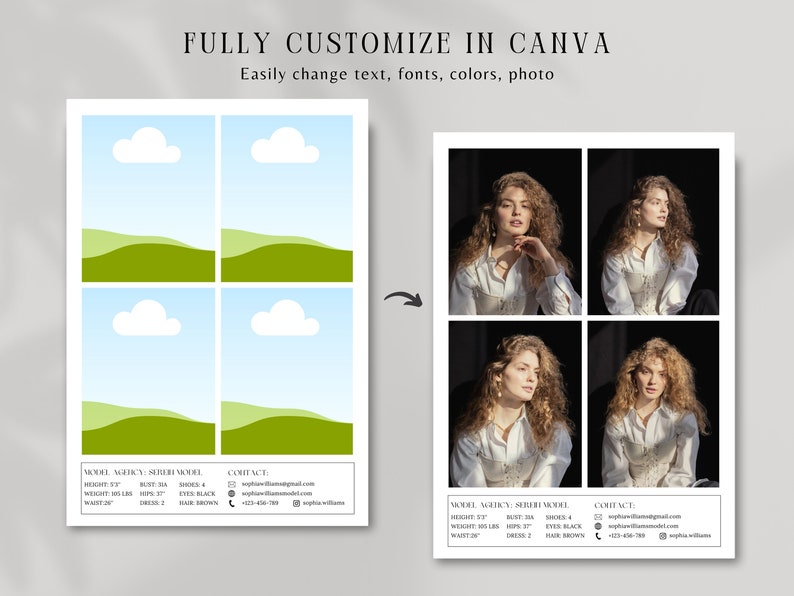 Modeling Comp Card Template Canva Template Fashion Resume - Etsy